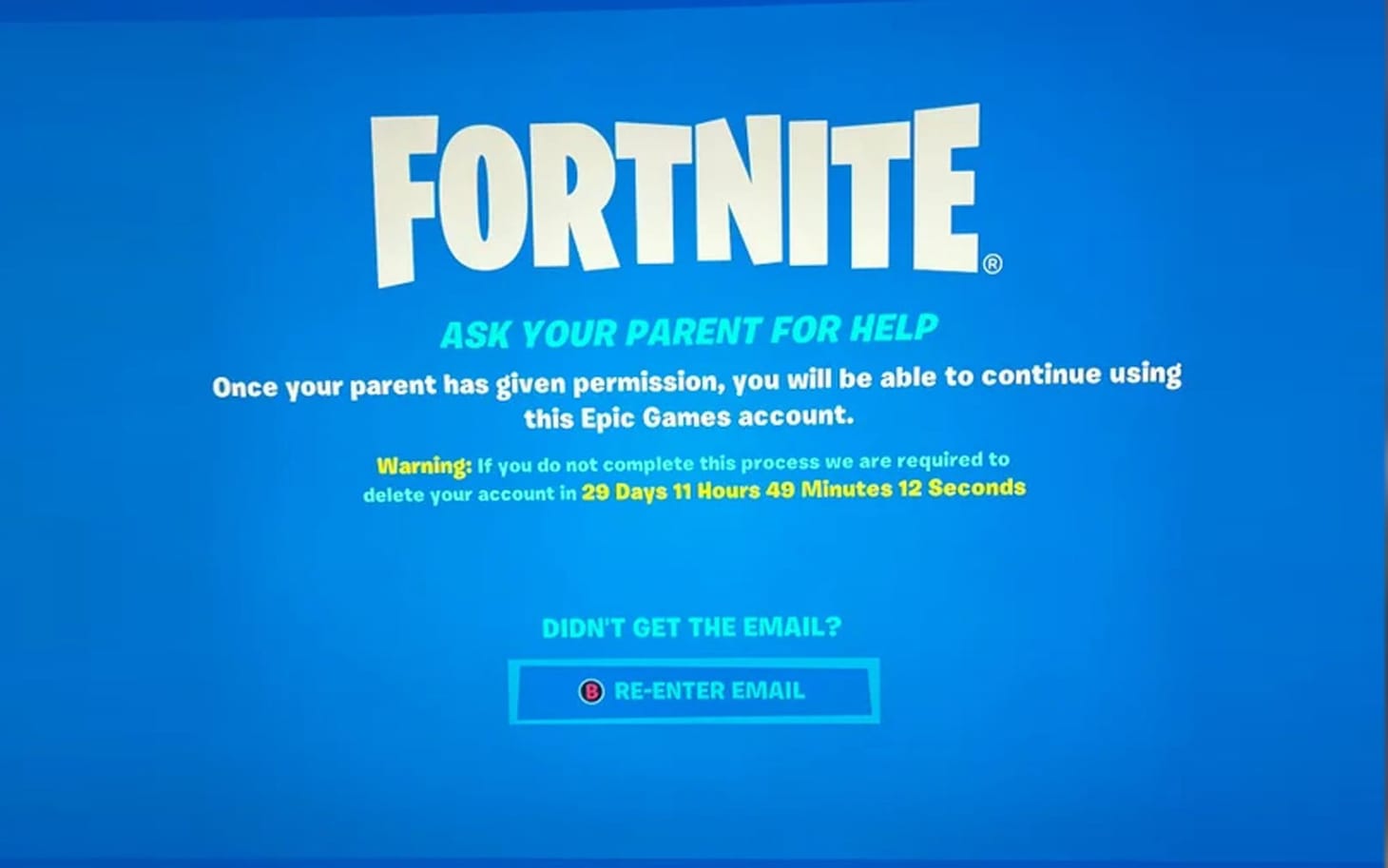 Fortnite bans player with a cryptic message: "Ask your parents for help."