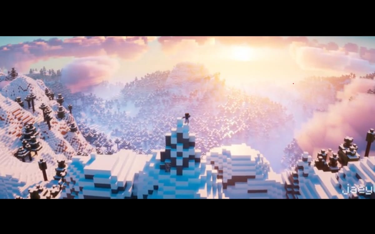 Minecraft player creates a beautiful mountain climbing animation