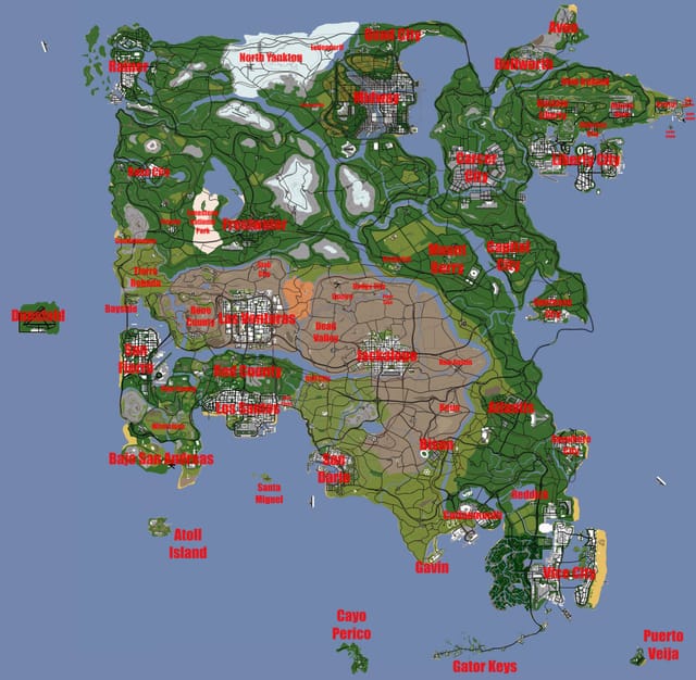 GTA USA map based on the 3D Universe