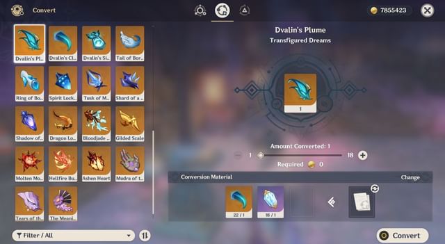 How to use Dream Solvent to convert talent level-up materials in ...