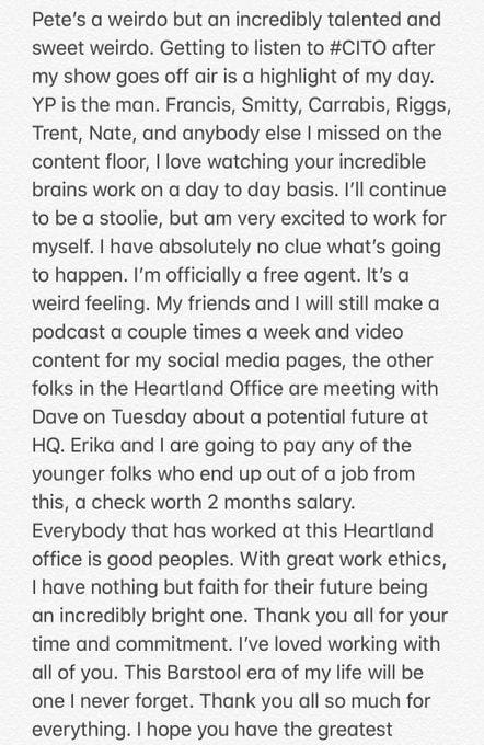 Why did Pat McAfee leave Barstool Sports?