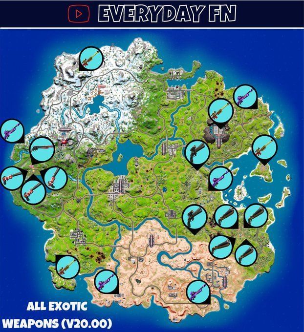 All exotics weapons and their locations in Fortnite Chapter 3 Season 2
