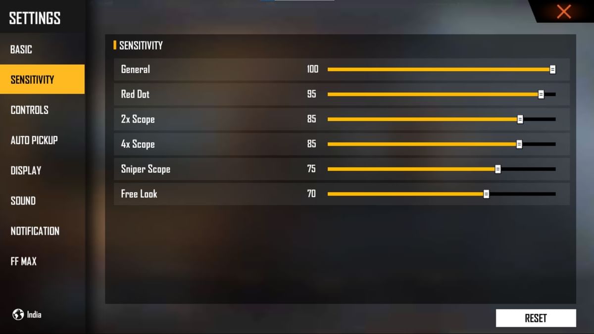 Best Free Fire sensitivity settings for headshots and fast movements in MAX version