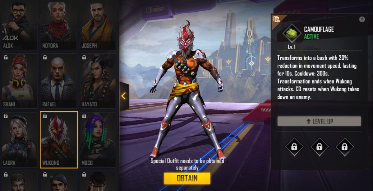 Garena Free Fire Wukong: Price, abilities, description