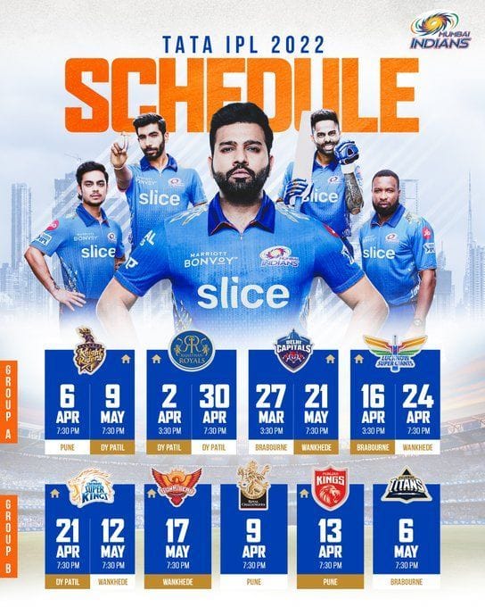MI Match Schedule 2022: Mumbai Indians Full Schedule & Time Table for ...