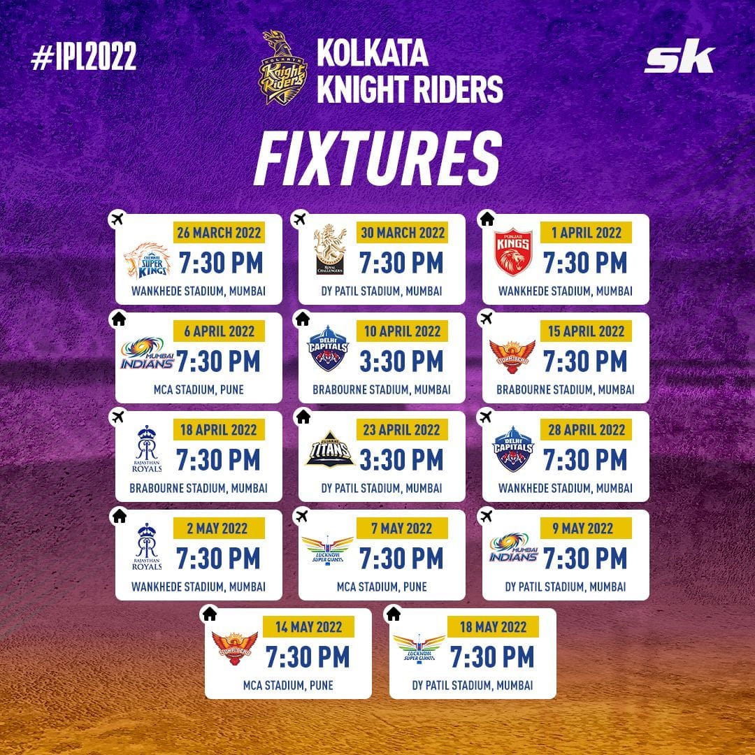 KKR Match Schedule 2022 - KKR Next Match & Upcoming Match Schedule