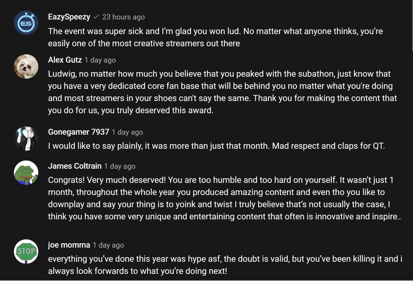 Ludwig opens up about him winning Streamer of the Year award