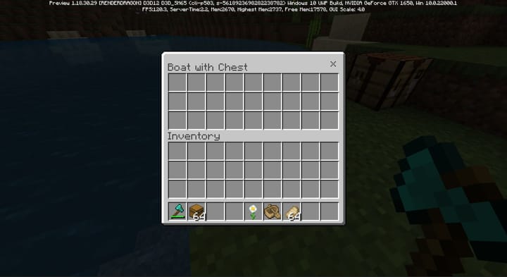 Boat with chest in Minecraft Bedrock Edition beta 1.18.30.29: How to ...