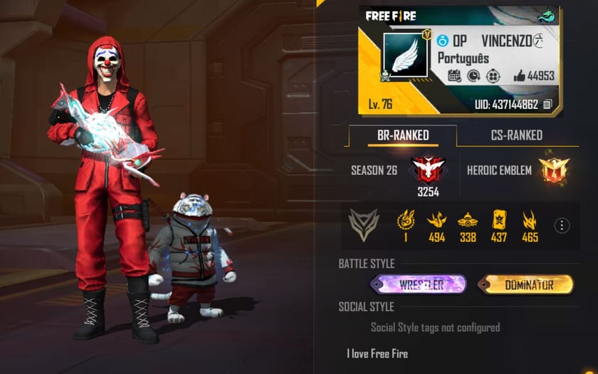 Vincenzo's Free Fire MAX ID, stats, rank, and monthly income details in ...