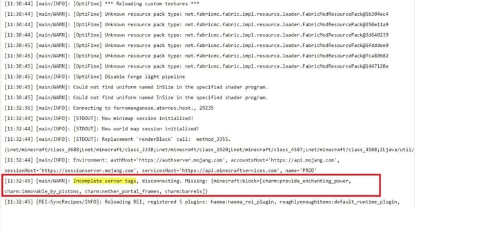 How to fix Minecraft's 'Incomplete set of tags received from server' error