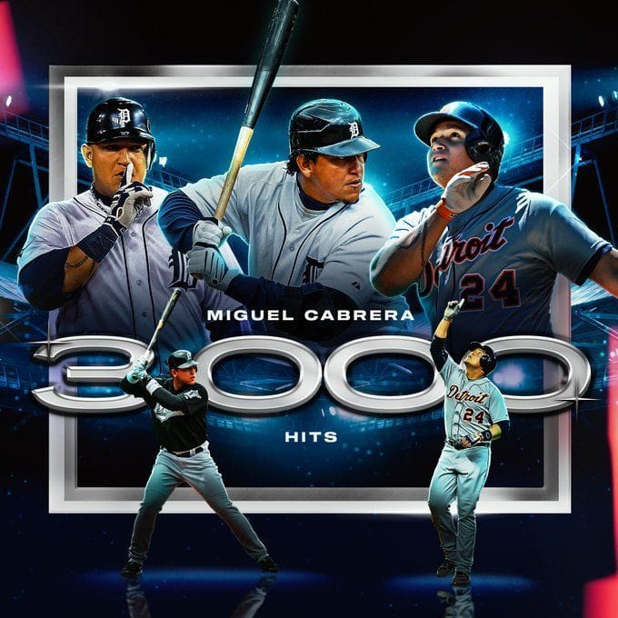 Alex Rodriguez and Mike Trout congratulate Miguel Cabrera on reaching ...