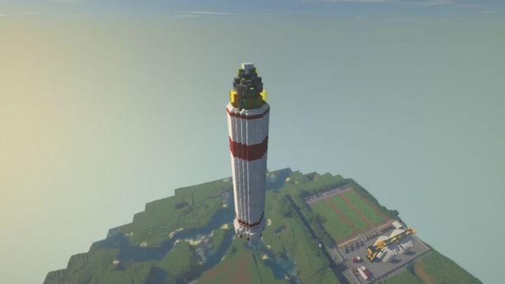 Minecraft player launches a rocket in-game