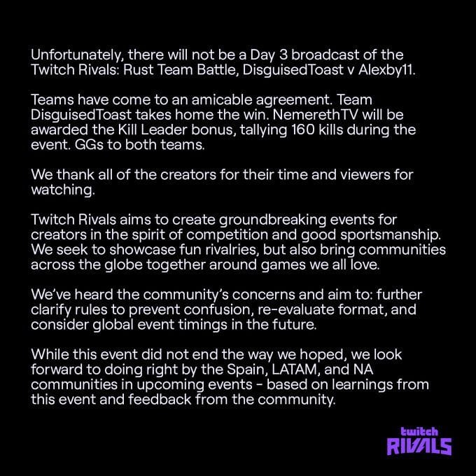 Twitch Rivals Rust Team Battle featuring Disguised Toast ends ...