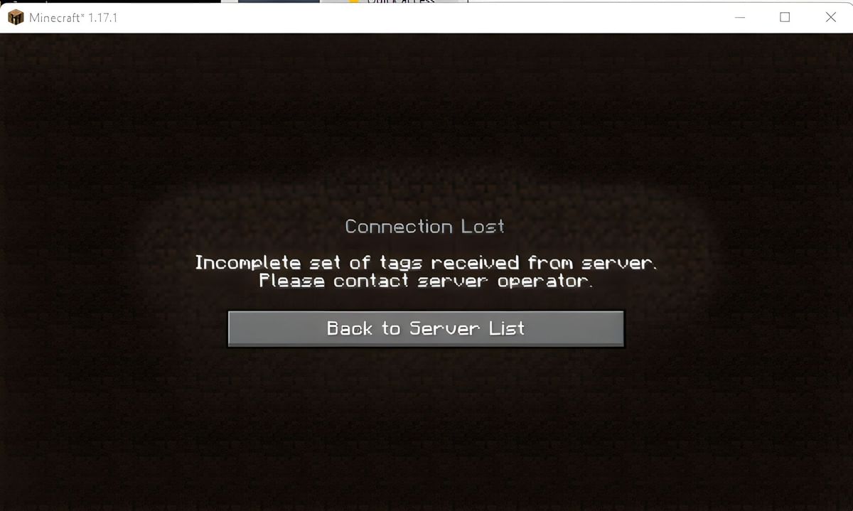 How to fix Minecraft's 'Incomplete set of tags received from server' error
