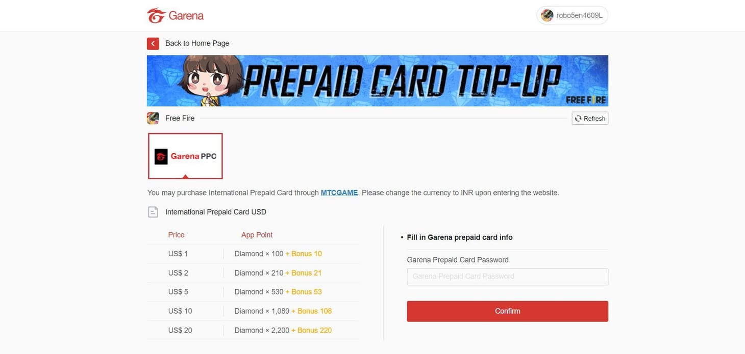 Free Fire Top-up Center method for diamonds and other rewards revealed