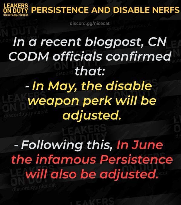 How will COD Mobile adjust Persistence and Disable in upcoming seasons?