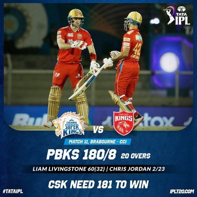 Who won yesterday's IPL match 2022, CSK vs PBKS - Match 11?