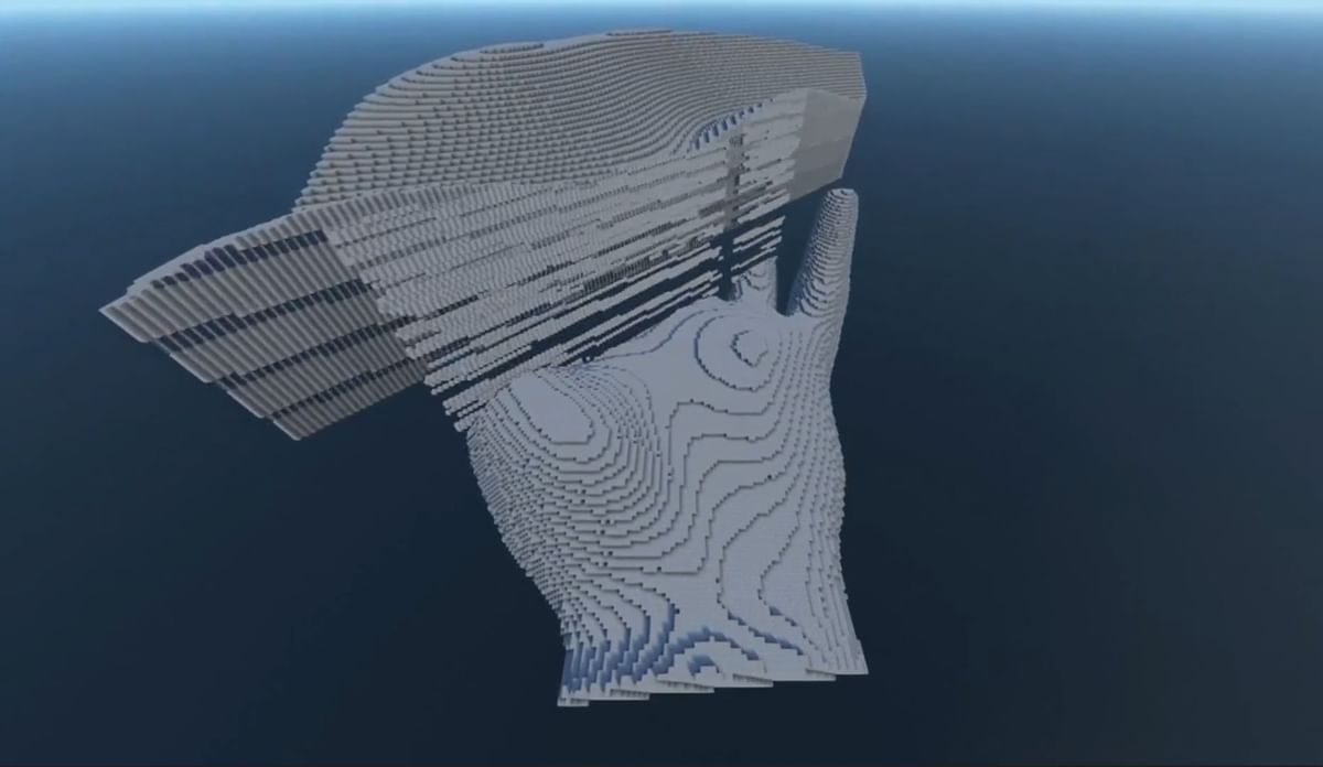 Minecraft Redditor creates a huge hand with gravel and command blocks