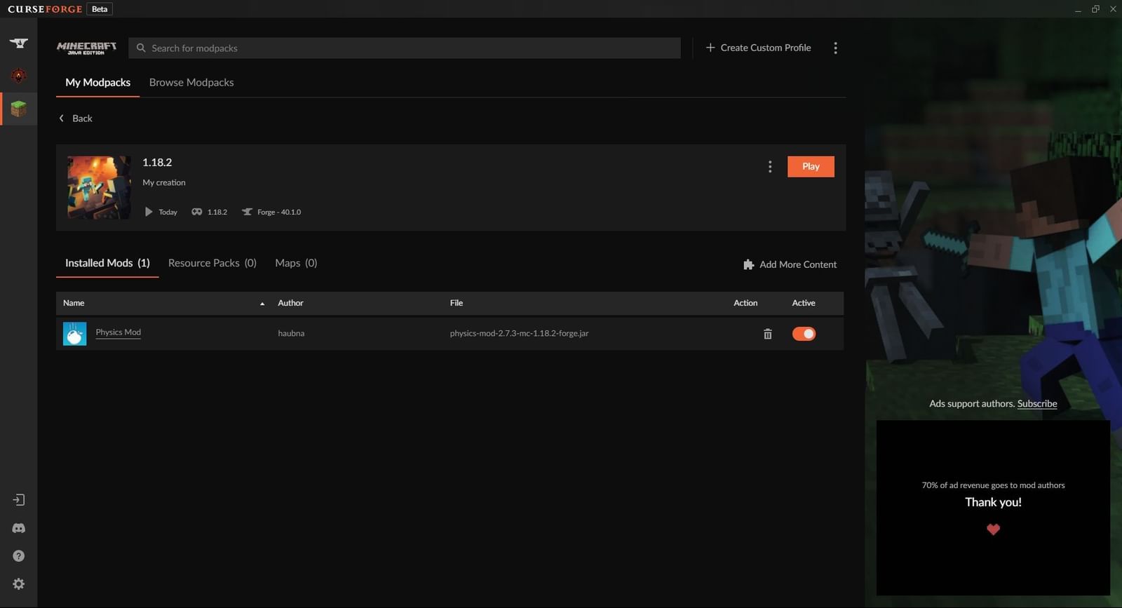 How to install the Minecraft physics mod
