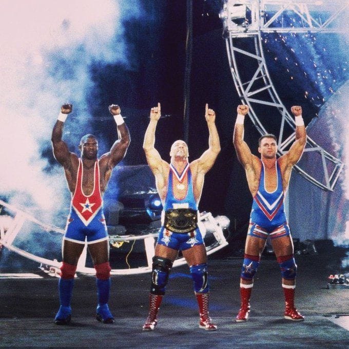 Shelton Benjamin checks up on Kurt Angle after the latter's surgery