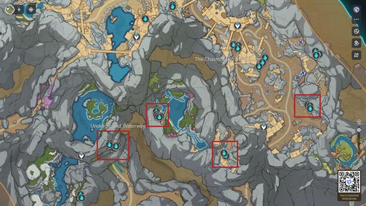 Genshin Impact Crystal Chunk mining locations and route for The Chasm