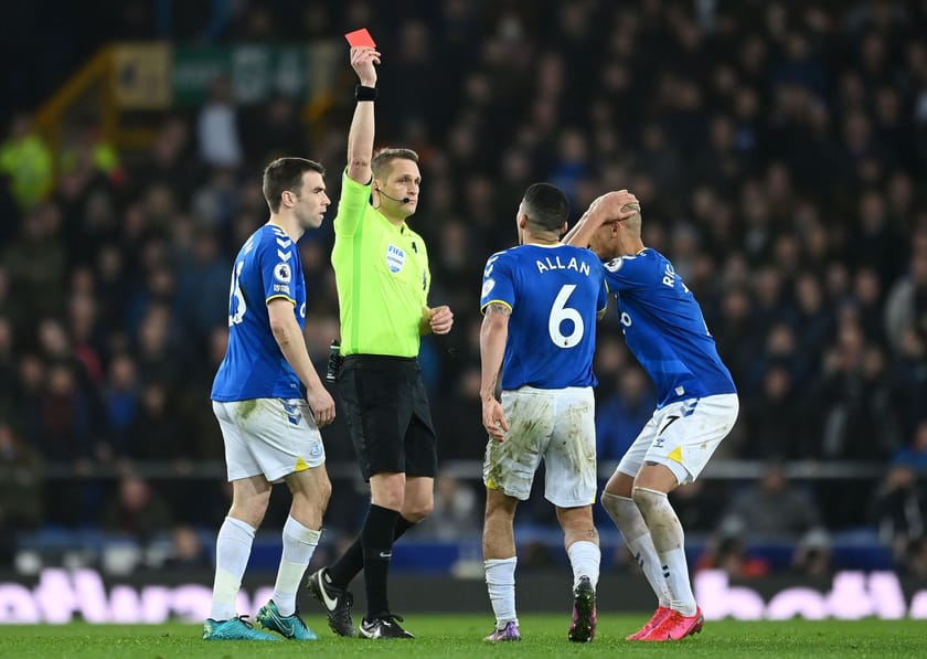 5 clubs with most red cards in the Premier League this season (2021-22)