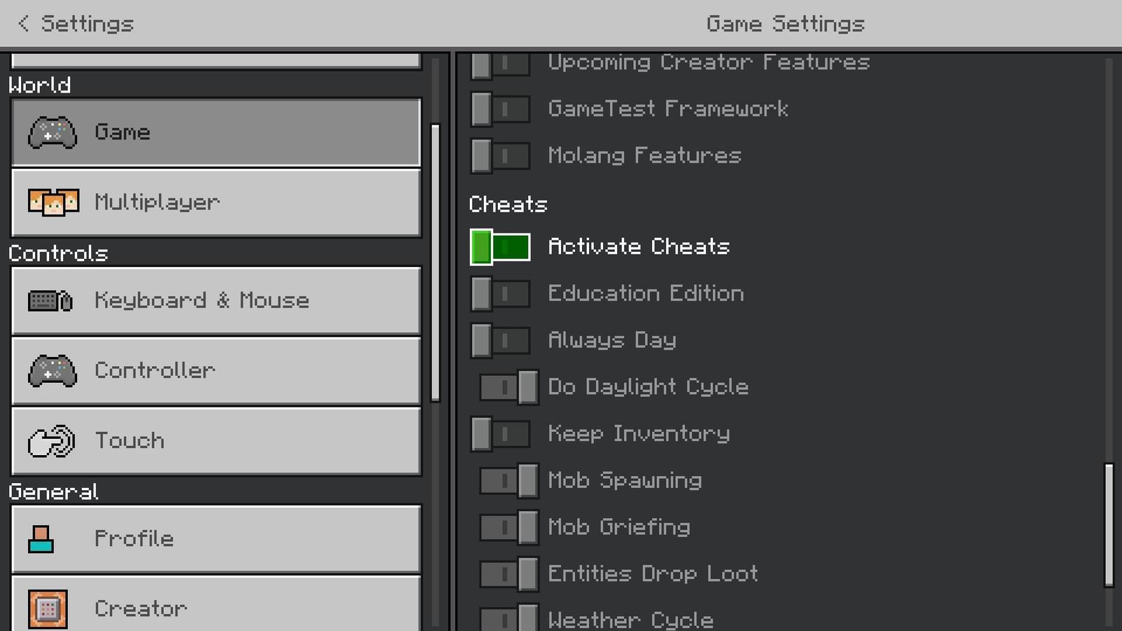 How to enable cheats in an existing Minecraft world
