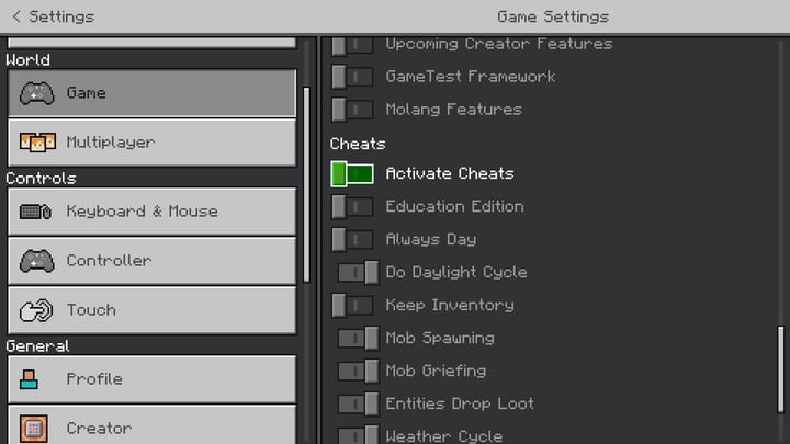 How to enable cheats in an existing Minecraft world