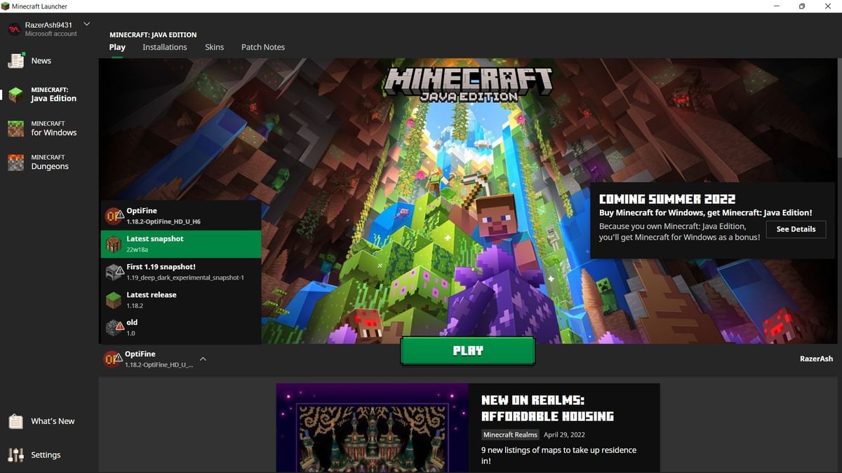 How to download the latest Minecraft snapshot 22w18a