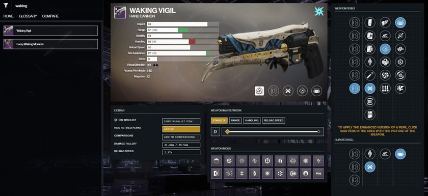 Waking Vigil god roll guide for Destiny 2 PvP and PvE