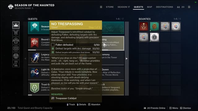 How to get the Trespasser catalyst in Destiny 2 Season of the Haunted