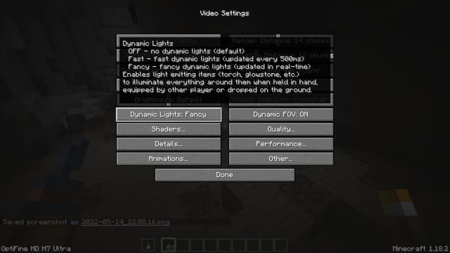 Minecraft how to turn on the dynamic lighting setting