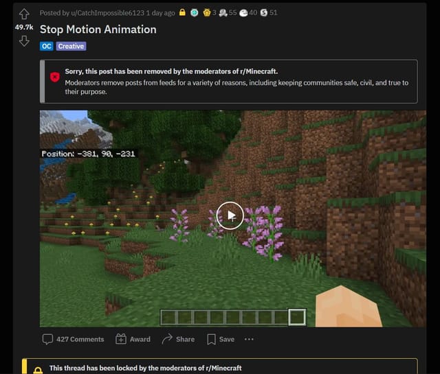 Minecraft Redditor creates a stunning stop motion animation of a build