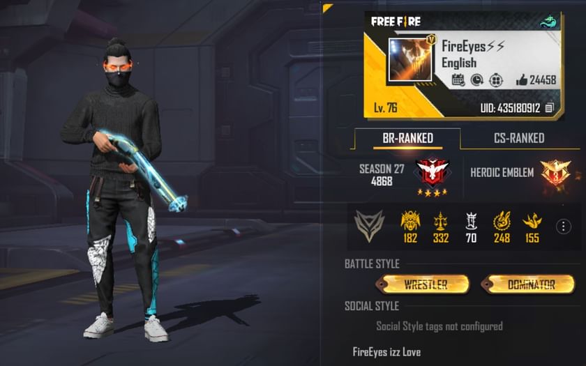 FireEyes Gaming’s Free Fire MAX ID, stats, rank, K/D ratio, and monthly ...