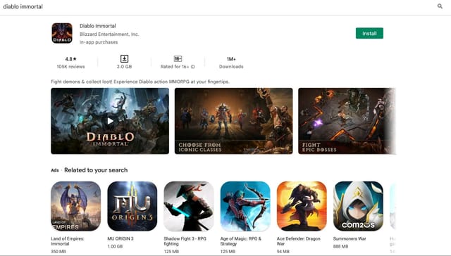 Diablo Immortal Android APK file size and download link revealed