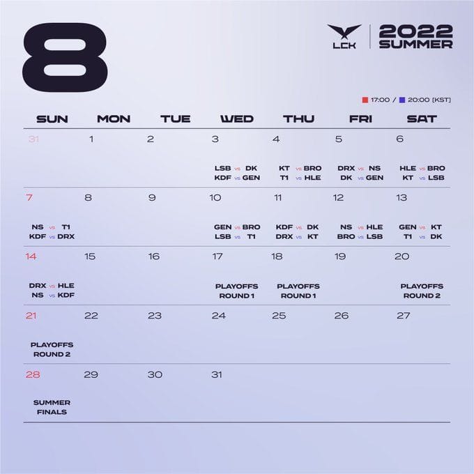 League of Legends LCK 2022 Summer Split: Match schedule for June, teams ...