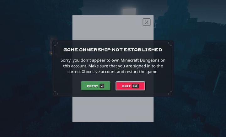 How to fix 'unable to verify game ownership' in Minecraft Dungeons