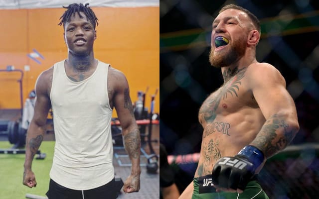 Terrance McKinney reacts as Conor McGregor lists his achievements in ...