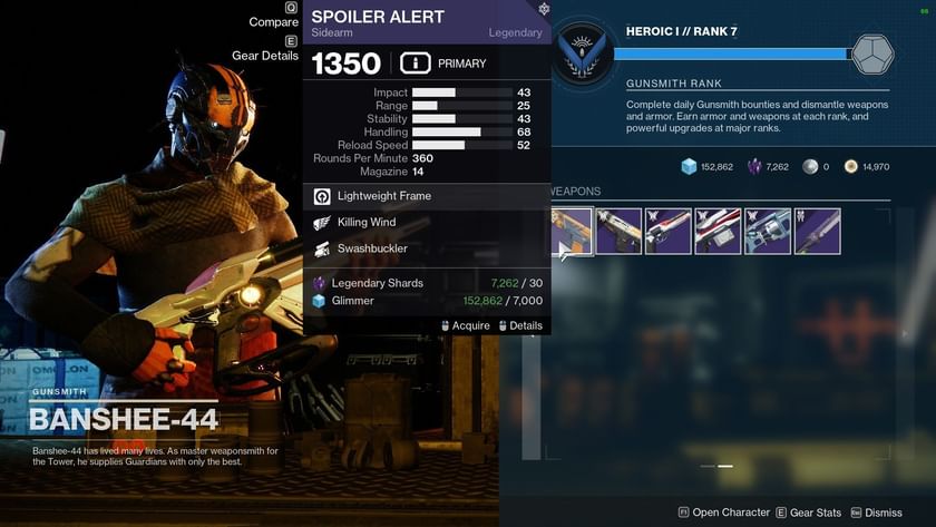 Banshee is selling a PvP god roll Sidearm in Destiny 2 right now
