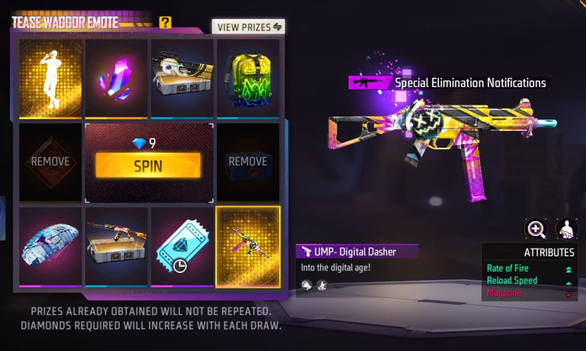 How to get new Tease Waggor emote and UMP Digital Dasher in Free Fire ...