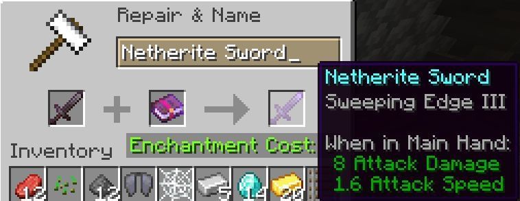 Sweeping Edge Enchatment in Minecraft