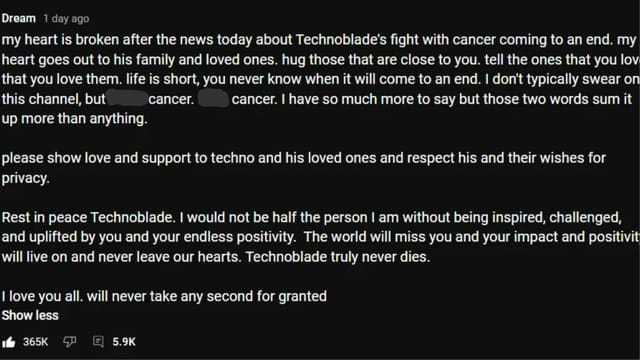 YouTube community pays tribute to Minecraft sensation Technoblade
