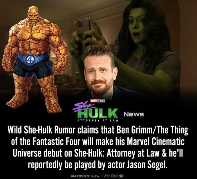 New She-Hulk rumor suggests Jason Segel's MCU debut as The Thing ...