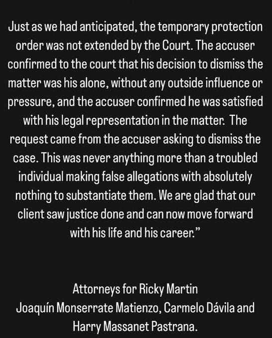 What did Ricky Martin say after the dismissal of the temporary ...