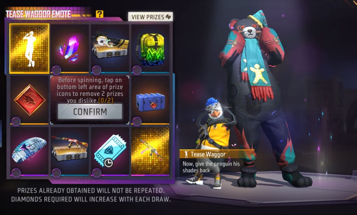 How to get new Tease Waggor emote and UMP Digital Dasher in Free Fire ...
