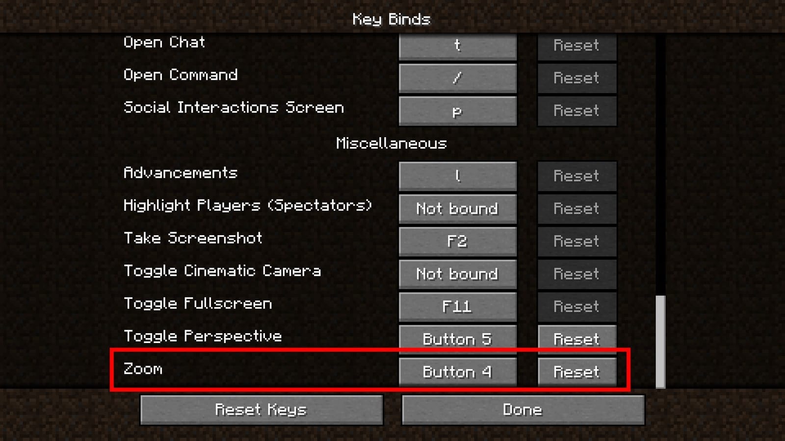 How to zoom in Minecraft Java 1.19 update