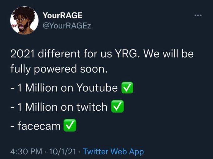 Twitch streamer YourRAGE uses face cam for the first time after reaching 1 million followers on ...