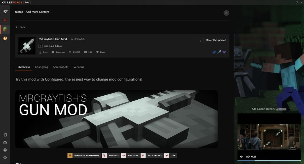 How to install a gun mod for Minecraft 1.19