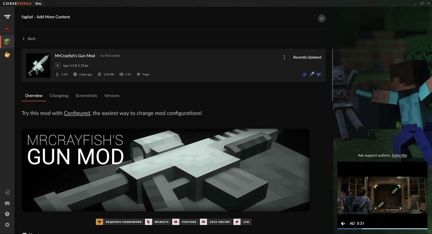 How to install a gun mod for Minecraft 1.19