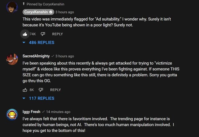 "Either play favorites or are racist": YouTuber CoryxKenshin levels ...